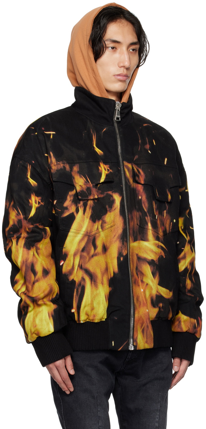 Balmain Black Fire Print Bomber Jacket Balmain