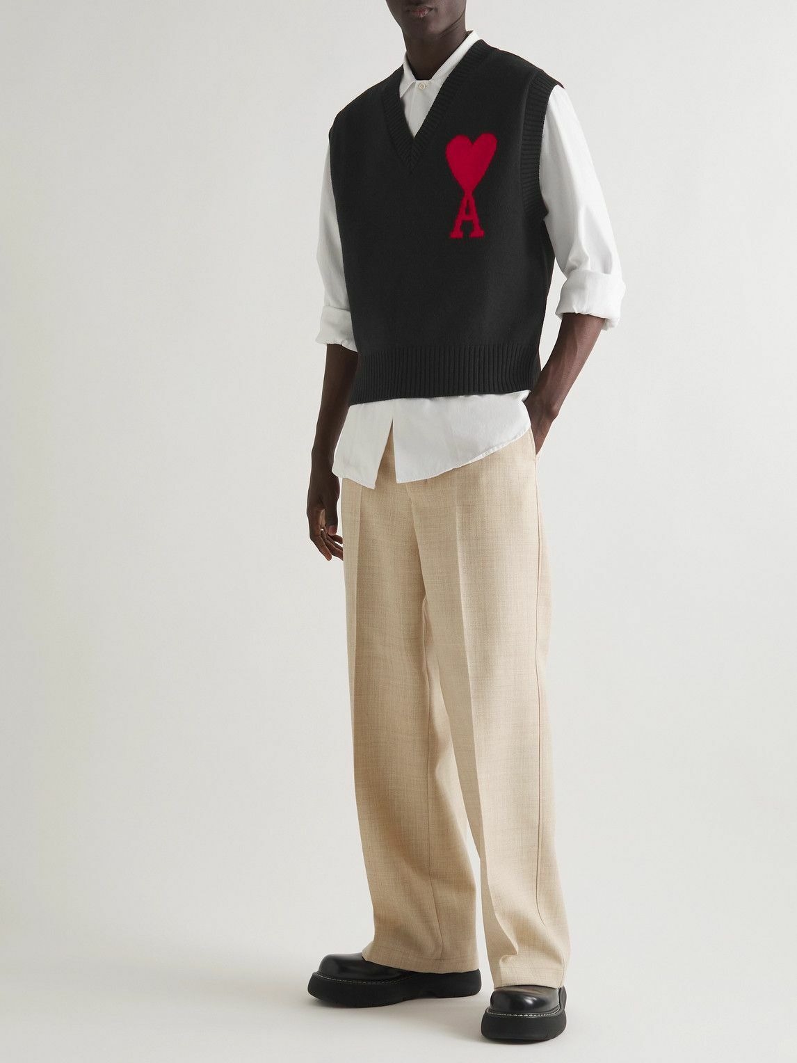 AMI PARIS - Logo-Jacquard Wool Sweater Vest - Black AMI