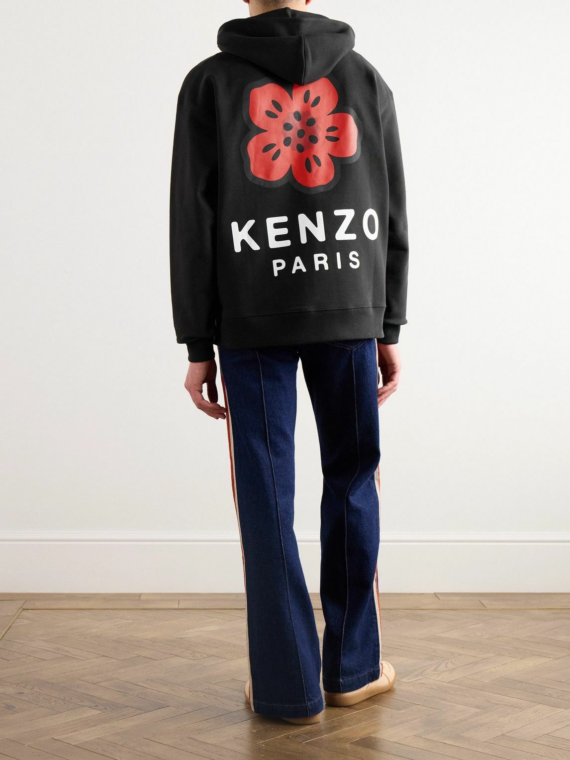 KENZO - Logo-Embroidered Printed Stretch-Cotton Jersey Hoodie - Black Kenzo