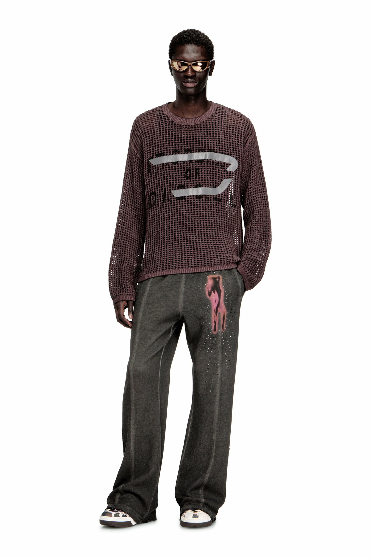 Diesel Long-sleeve mesh-knit top - Knitwear Mens in Violet Diesel
