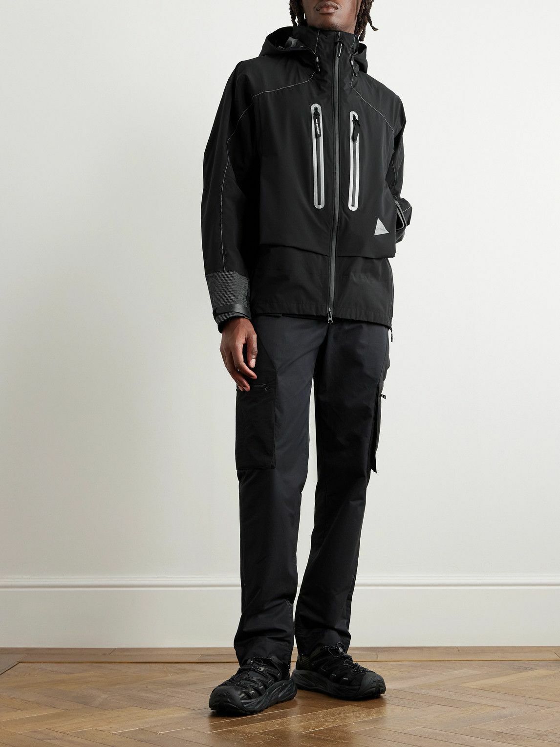 And Wander - Pertex Shield Logo-Print Shell Hooded Jacket - Black and ...