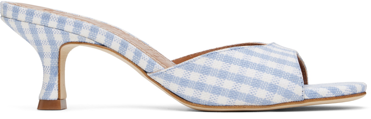 Staud Blue & White Brigitte Mule Heeled Sandals Staud