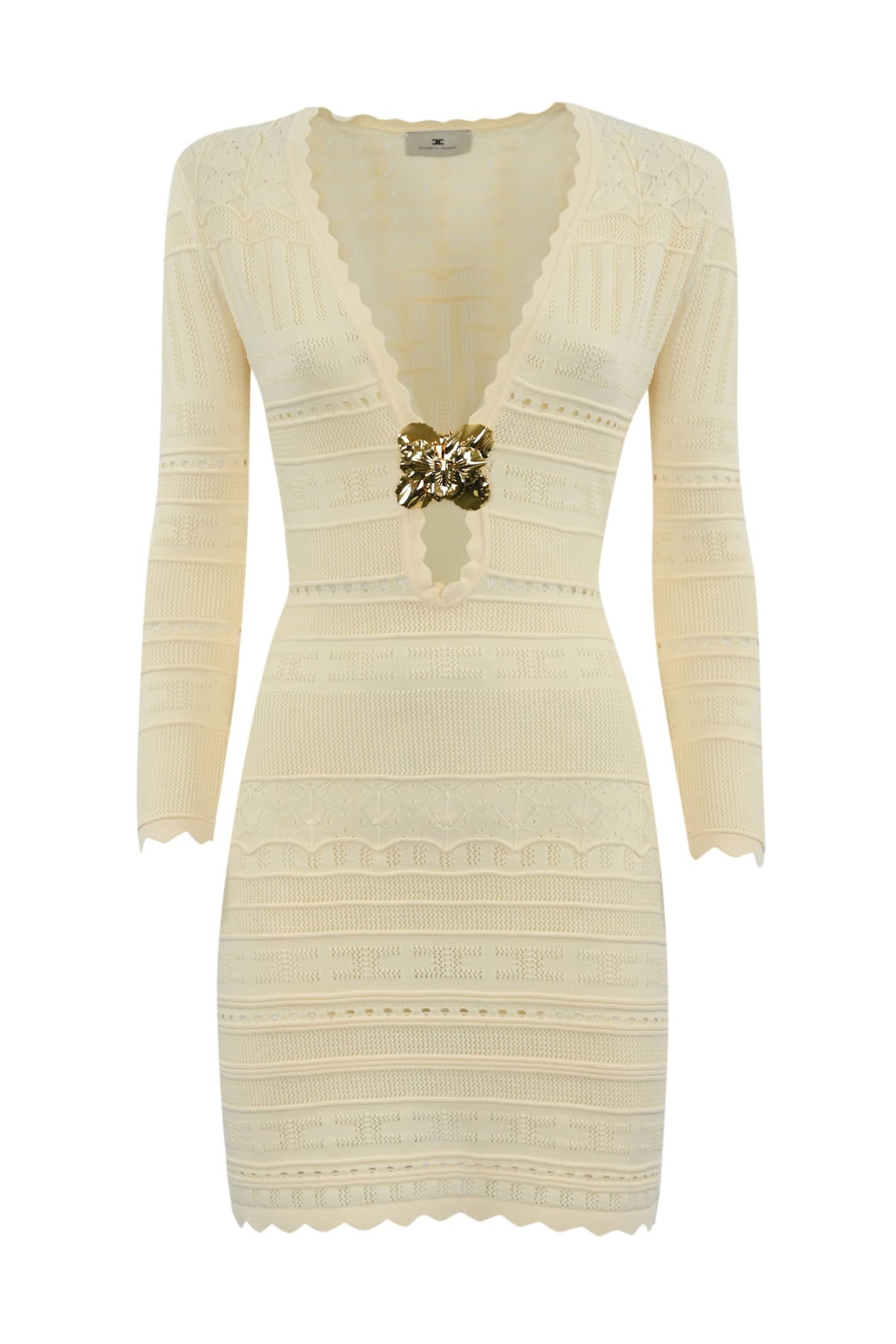 Elisabetta Franchi Short Dress In Perforated Viscose With Jewel Flower ...