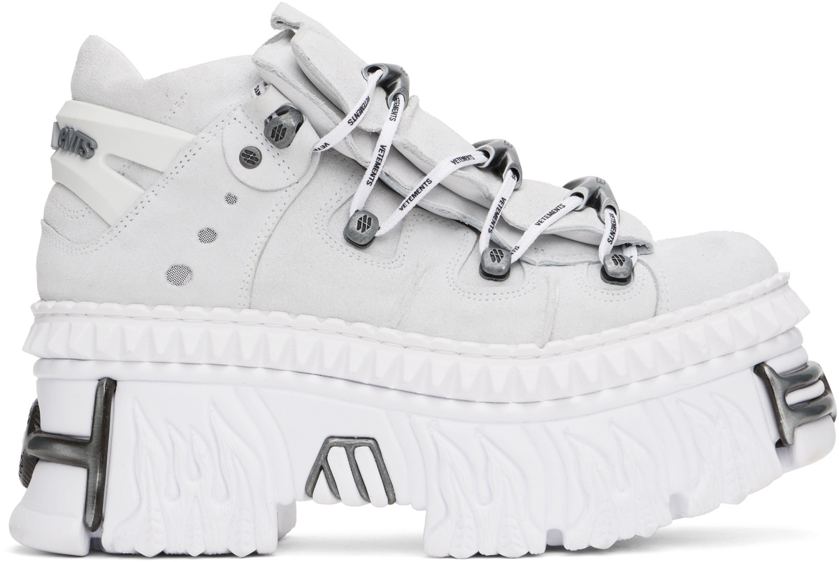 VETEMENTS White & Gray New Rock Edition Fire Platform Sneakers Vetements