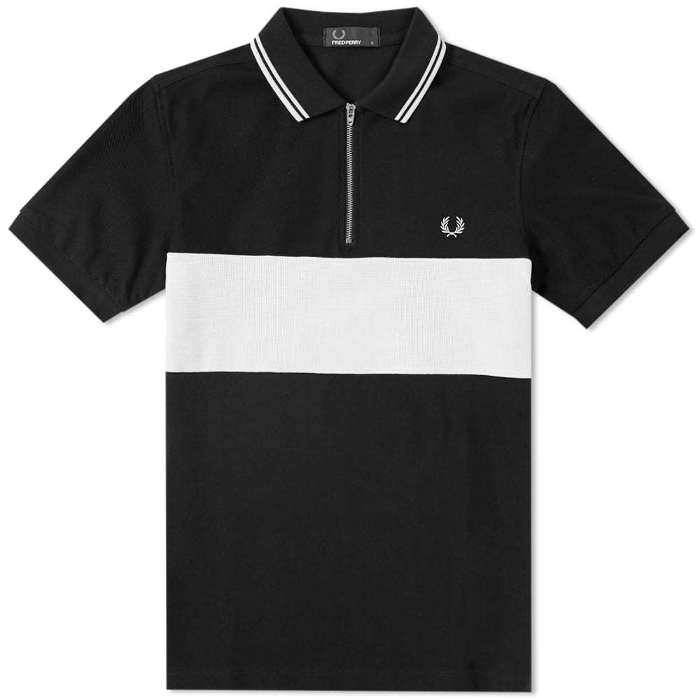 Fred Perry Panelled Zip Neck Retro Polo Black Fred Perry