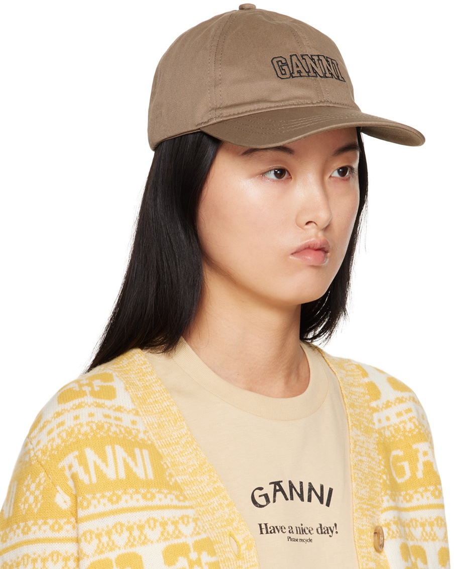GANNI Taupe Embroidered Cap GANNI