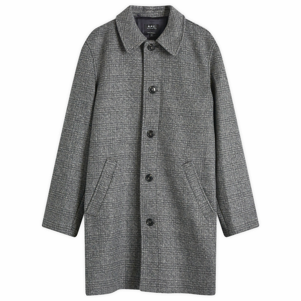 A.P.C. Men's Pete Check Wool Mac in Anthracite A.P.C.