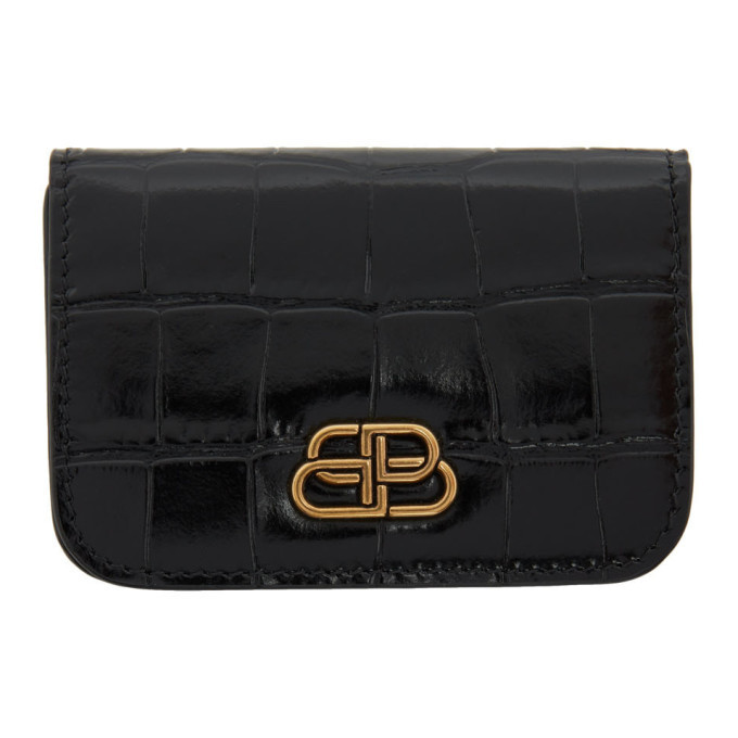 Balenciaga Black Croc Mini BB Wallet Balenciaga