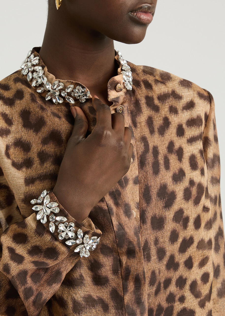 Zimmermann Crush Embellished Linen-blend Blouse Multi Animal Zimmermann