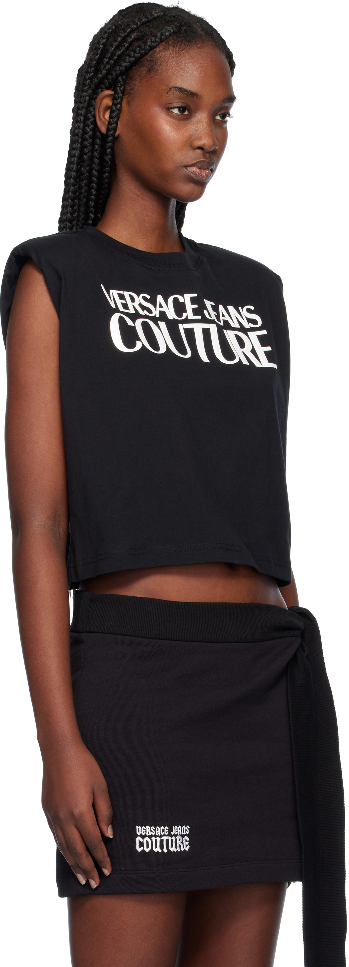 Versace Jeans Couture Black Logo Crop Tank Top Versace