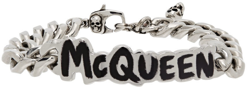 Alexander McQueen Silver Graffiti Chain Bracelet Alexander McQueen