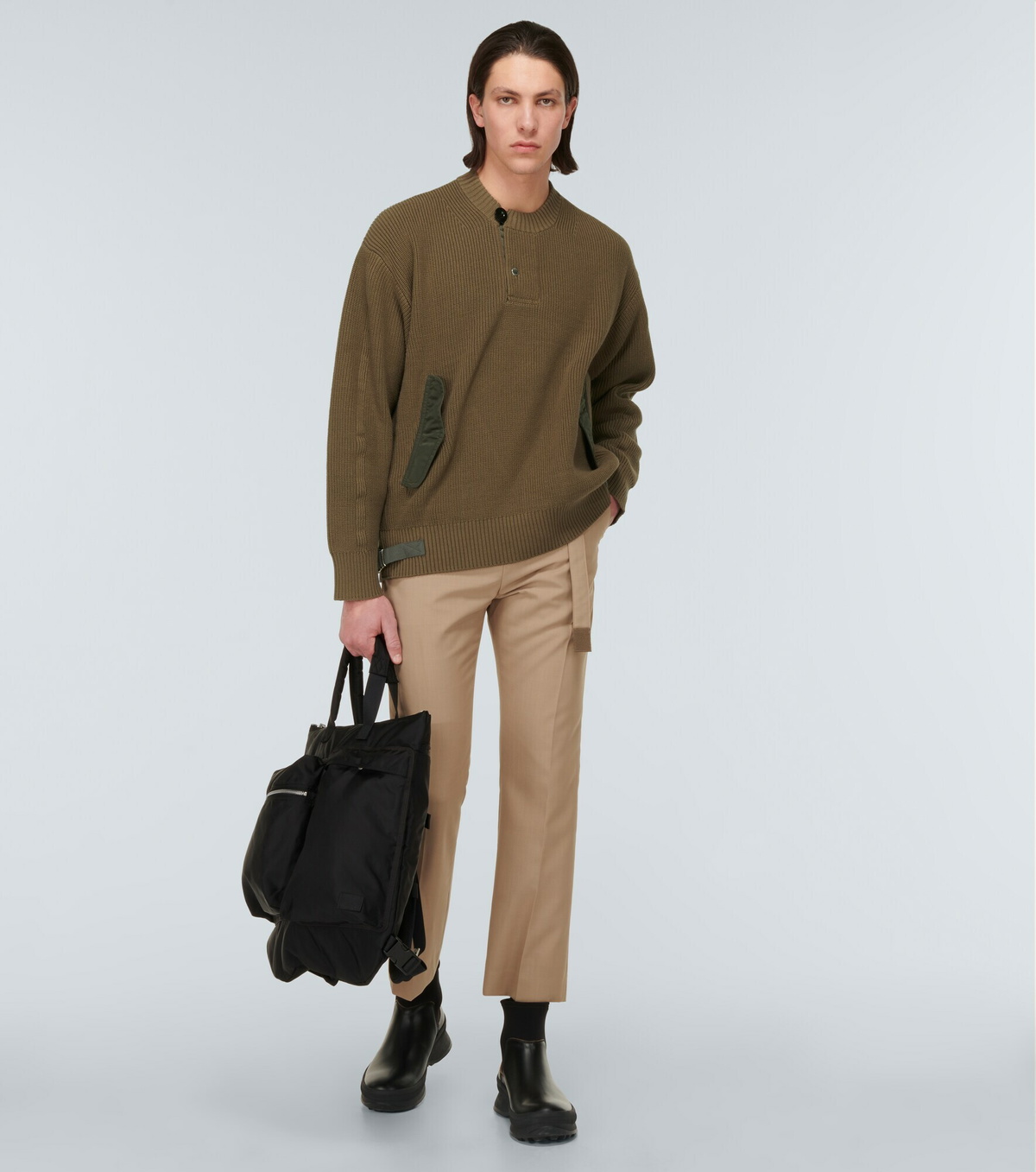 Sacai - Ribbed-knit cotton-blend sweater Sacai