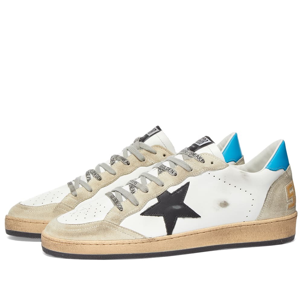 Golden Goose Men's Ballstar Leather Sneakers in White/Beige/Black/Blue ...