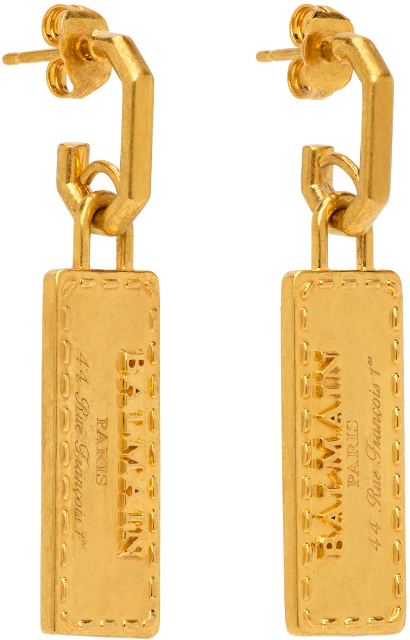 Balmain Gold Signature Tubular Earrings Balmain