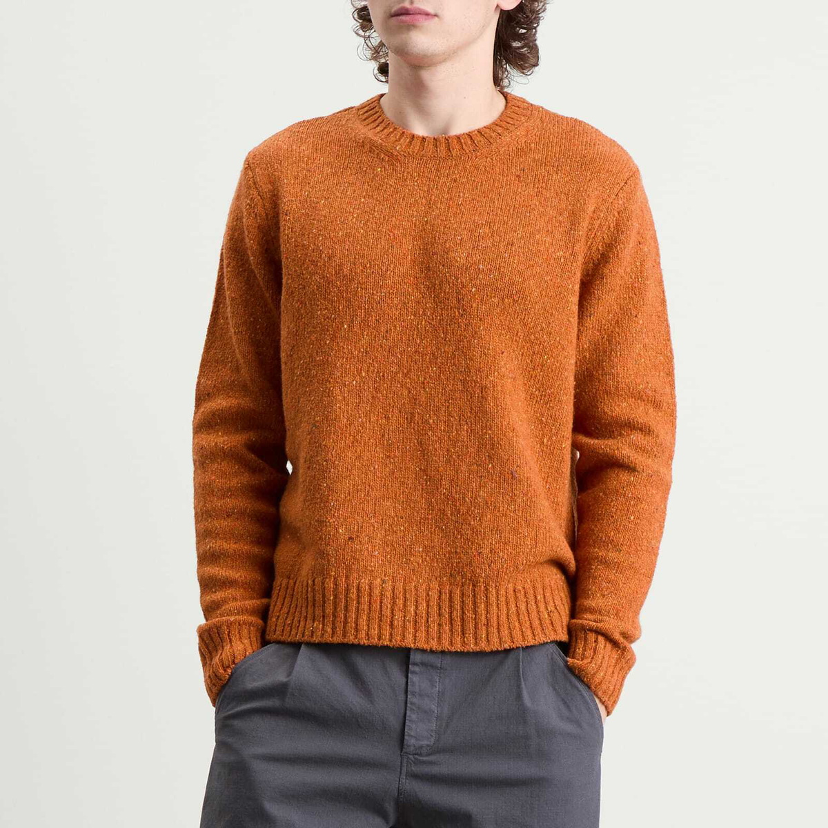 Folk Men's Chain Crew Neck Jumper in Pumpkin Folk