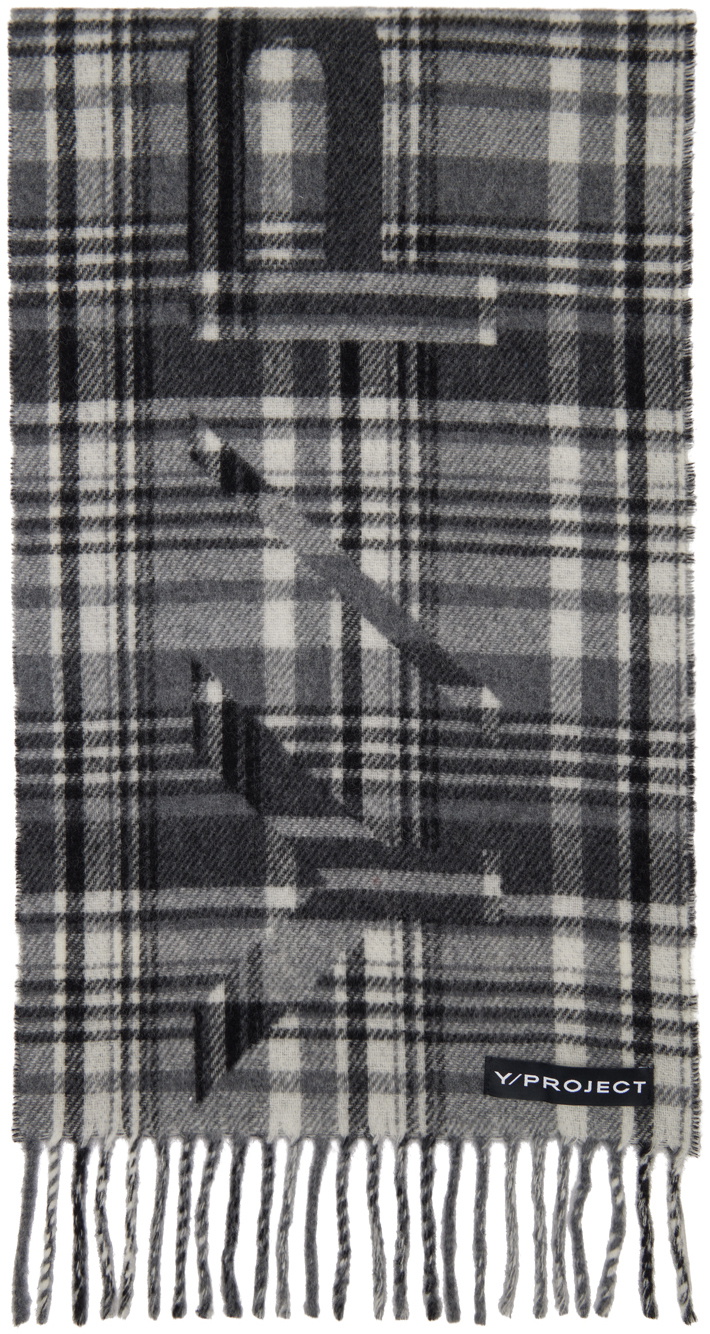 Y/Project Gray & Black Check Scarf Y/Project
