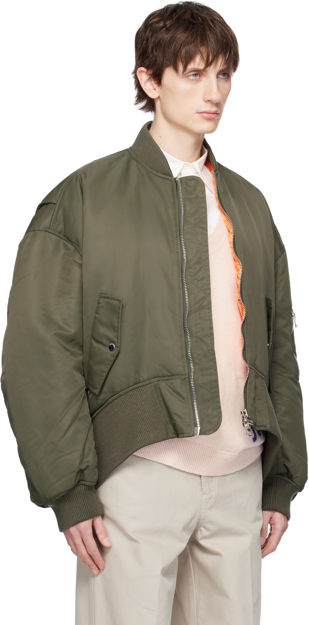 JW Anderson Green Curved Hem Oversized Bomber Jacket JW Anderson