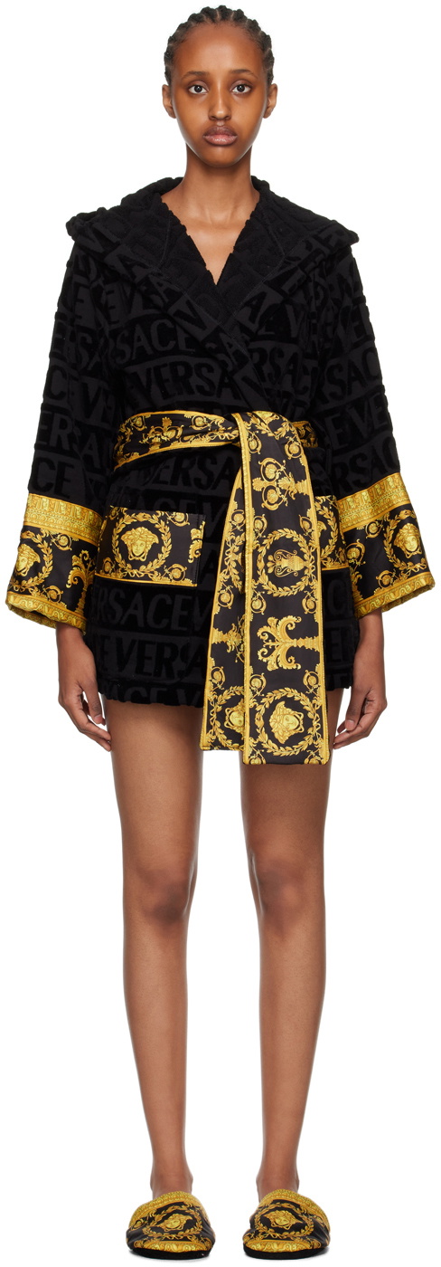 Versace Underwear Black Allover Robe Versace Underwear