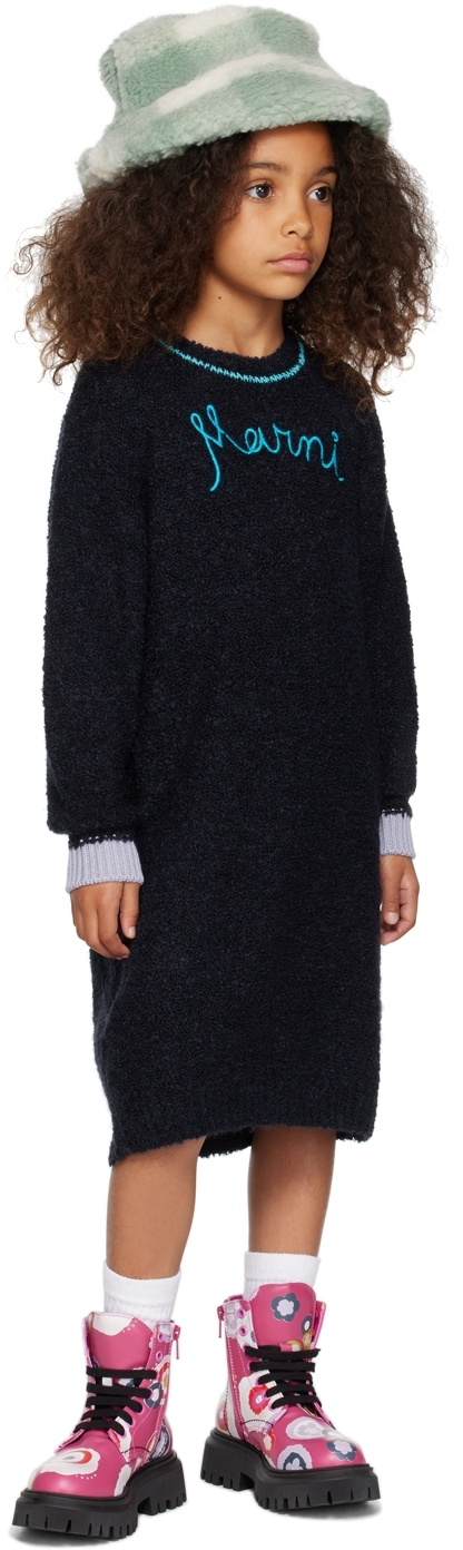 Marni Kids Navy Embroidered Dress Marni