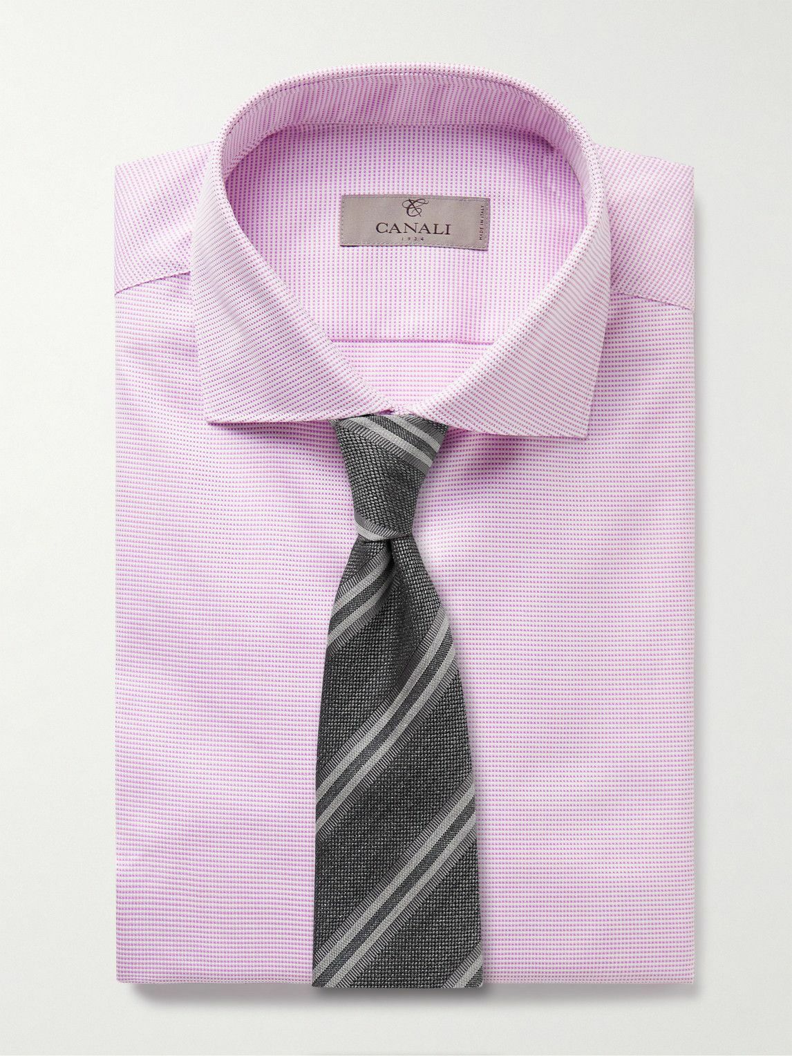 Canali - Slim-Fit Cutaway-Collar Cotton-Jacquard Shirt - Pink Canali