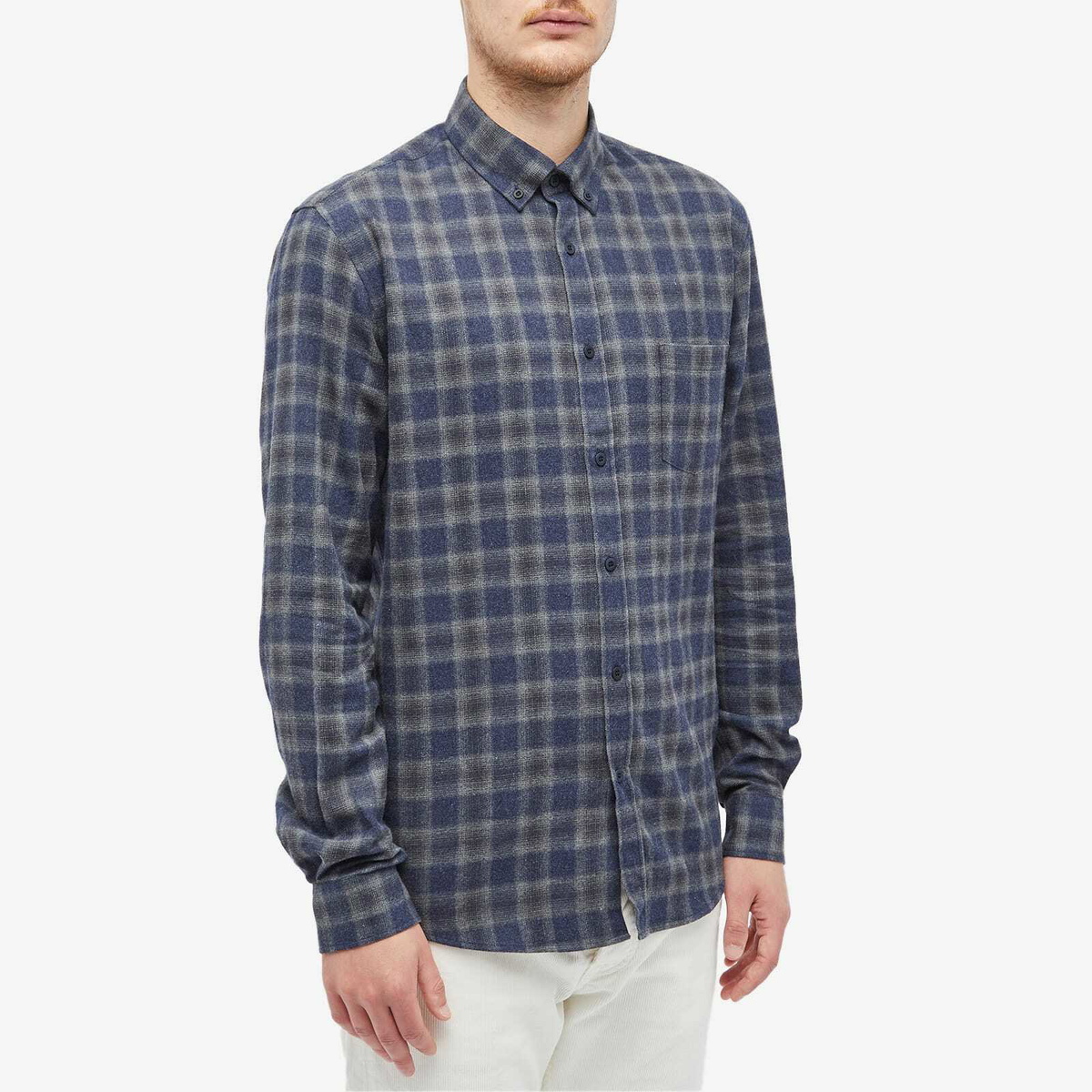 Sunspel Men's Flannel Check Shirt in Navy Check Sunspel