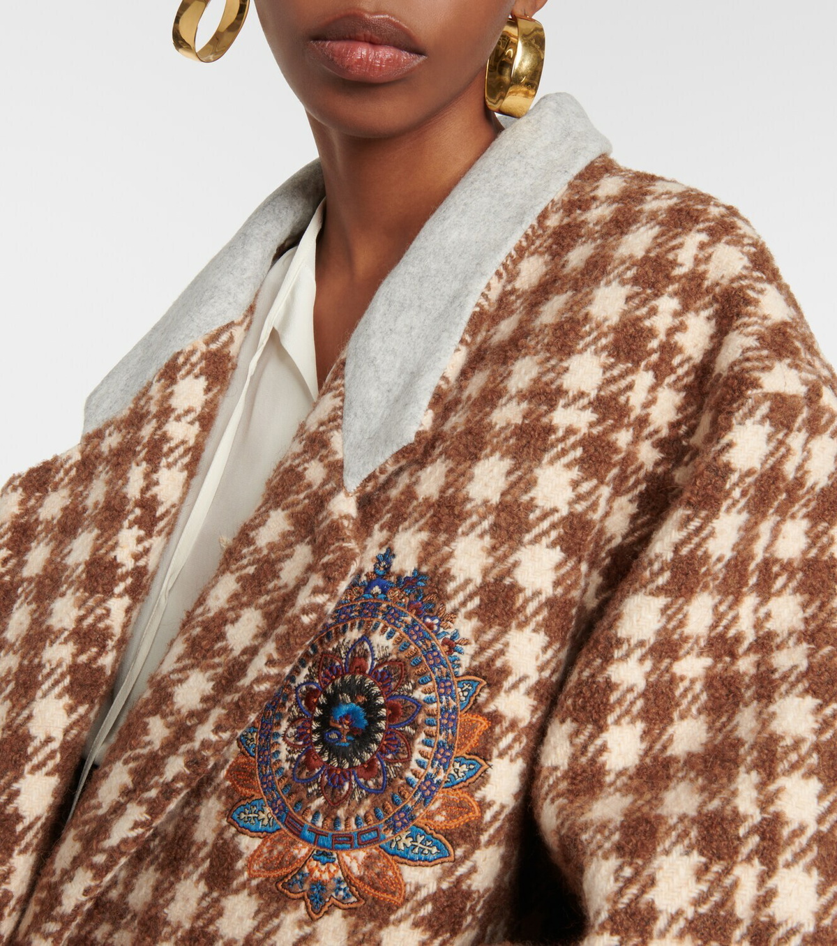 Etro Embroidered houndstooth wool-blend coat Etro