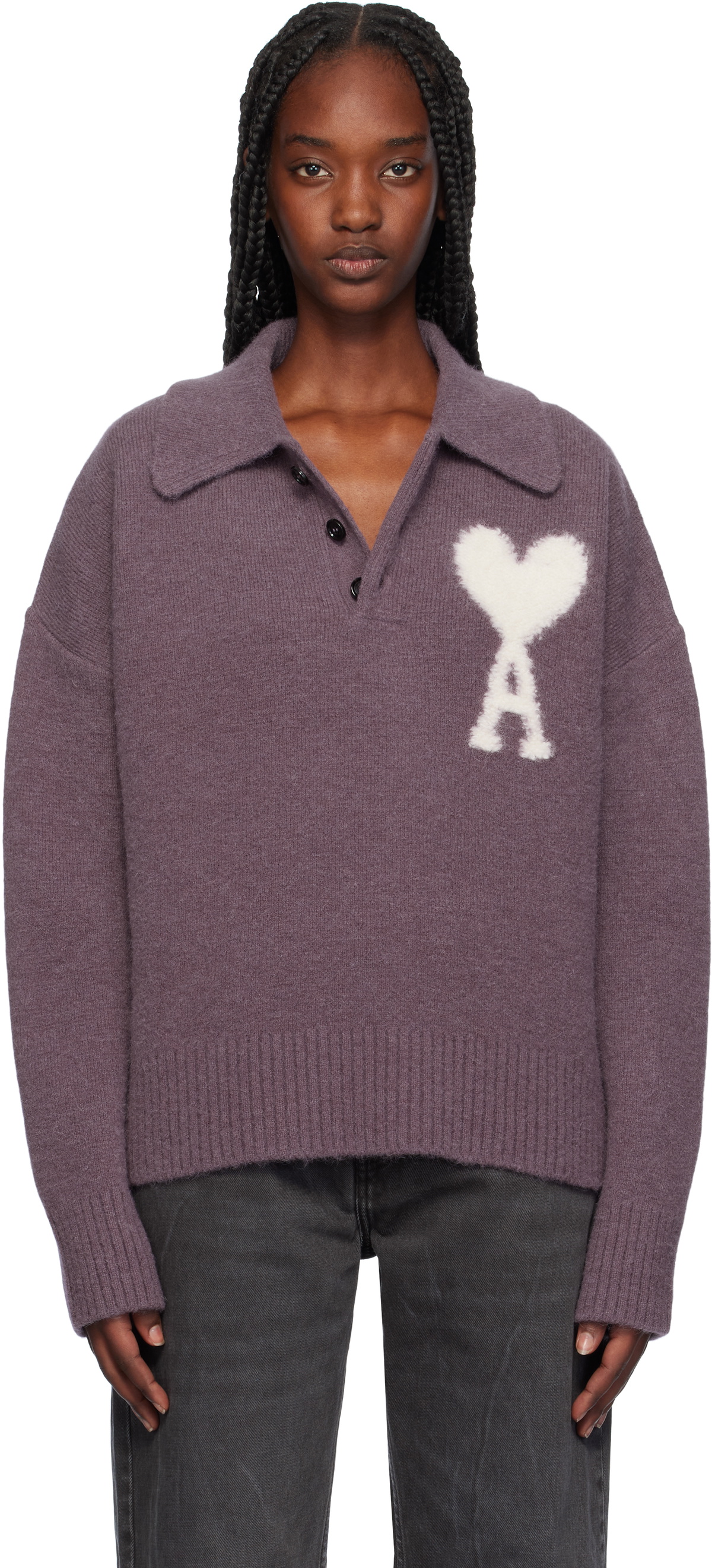 AMI Paris Purple Ami de Coeur Polo AMI
