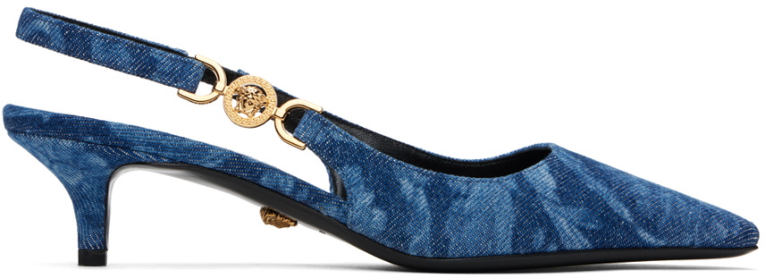 Versace Blue Barocco Denim Heels Versace