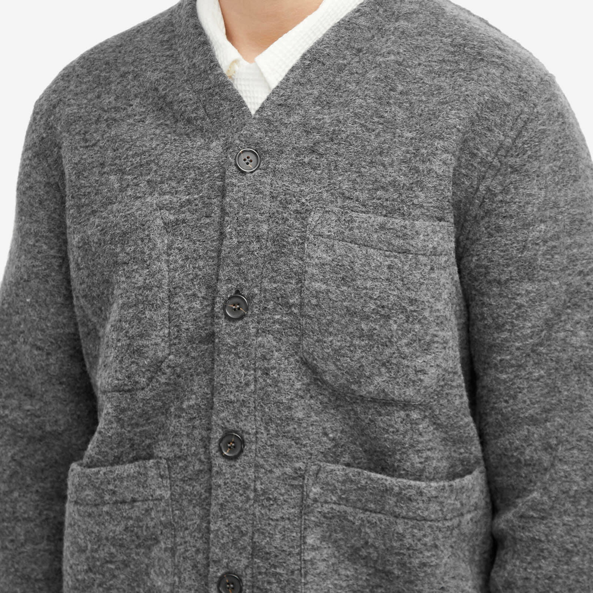 Universal Works Men's Wool Fleece Cardigan in Grey Marl Universal Works