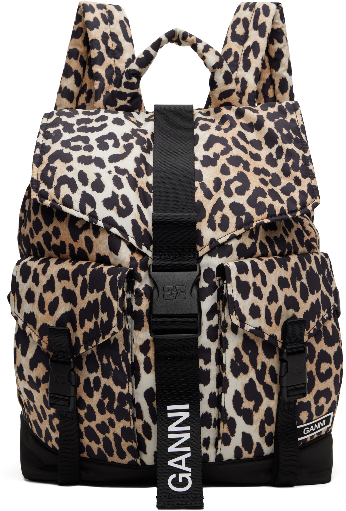 GANNI Black & Beige Leopard Tech Backpack GANNI
