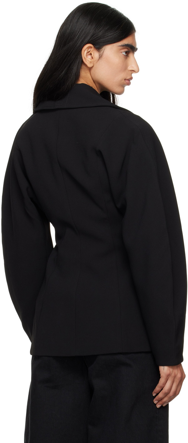 GANNI Black Bonded Crepe Curve Sleeve Jacket GANNI