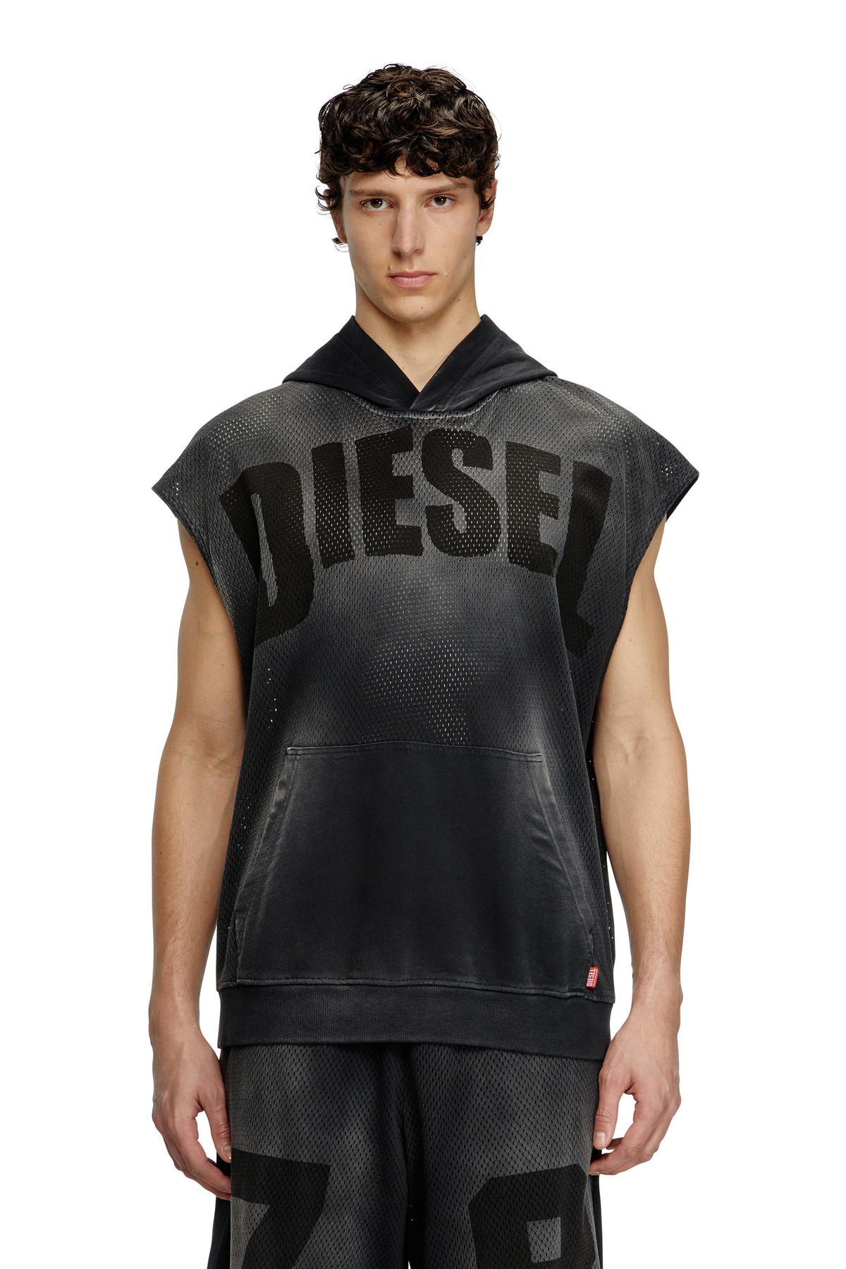 Diesel Sleeveless hoodie in mesh and jersey - Sweaters Mens in Black Diesel