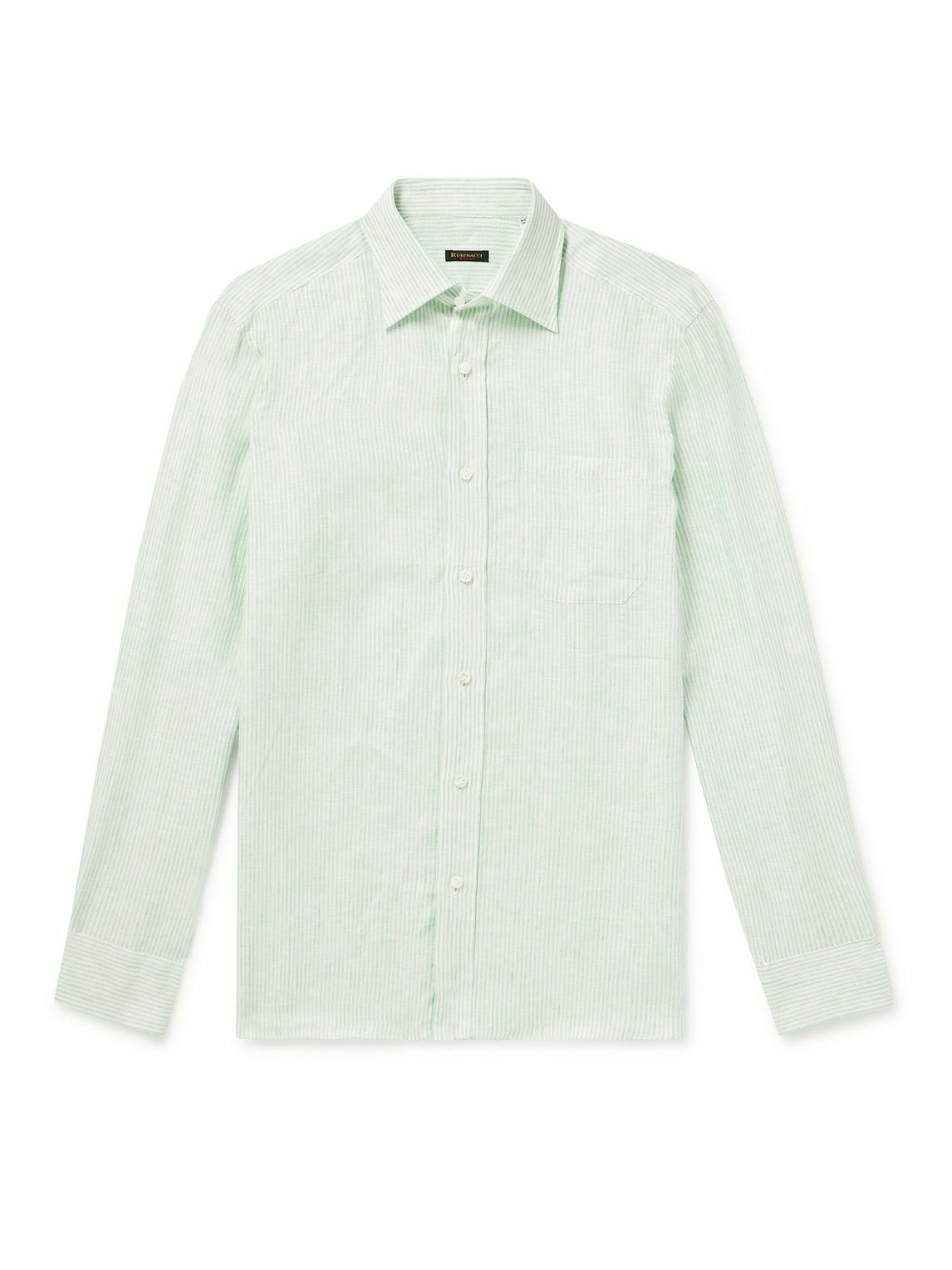 Rubinacci - Cutaway-Collar Striped Linen Shirt - Green Rubinacci