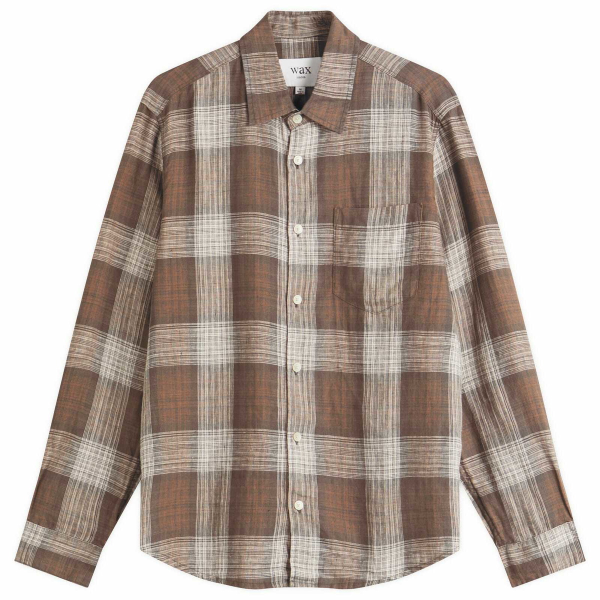 Wax London Men's Jaunt Linen Check Shirt in Brown Wax London