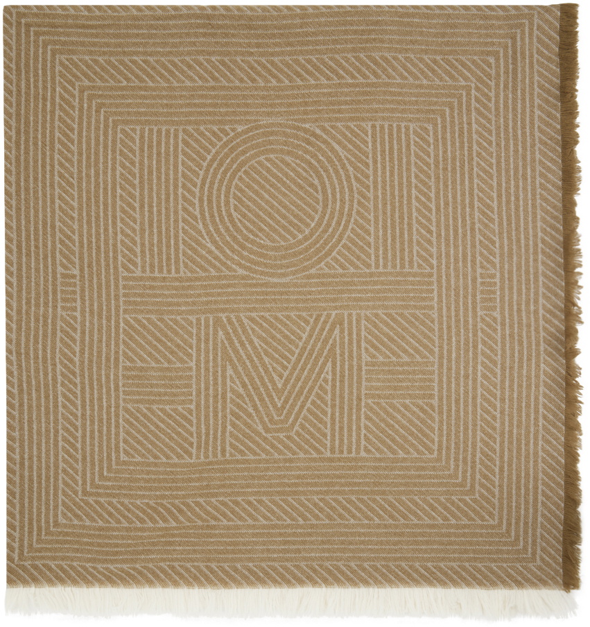 TOTEME Beige Striped Monogram Wool Scarf Toteme