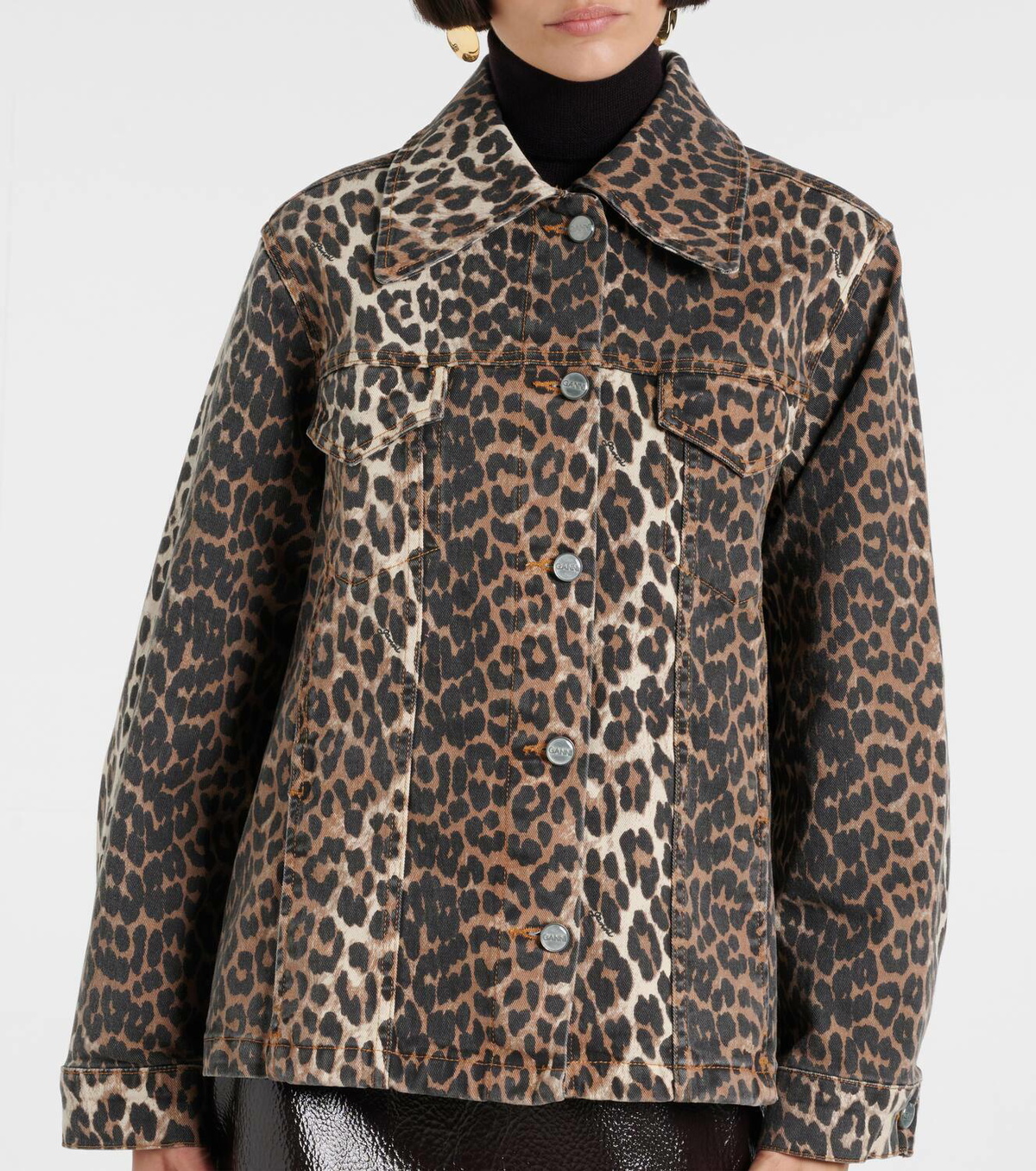 Ganni Leopard-print denim jacket GANNI