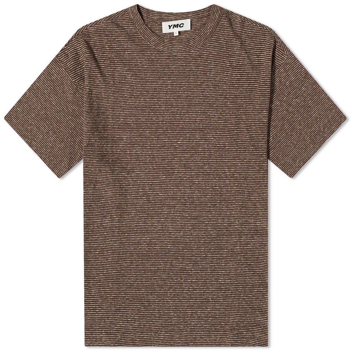 YMC Men's Triple Stripe T-Shirt in Brown-Ecru YMC