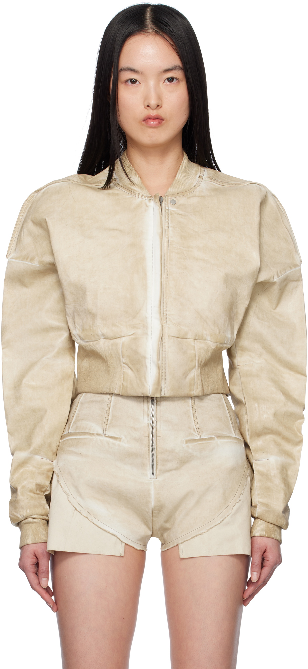 Rick Owens DRKSHDW Beige Hollywood Cropped Denim Flight Jacket Rick ...