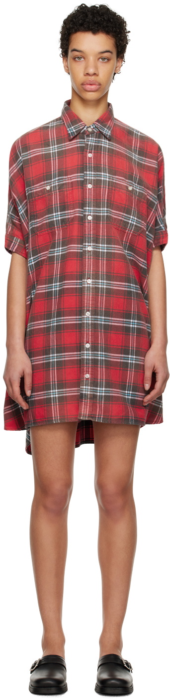 R13 Red Plaid Oversized Boxy Shirt Minidress R13