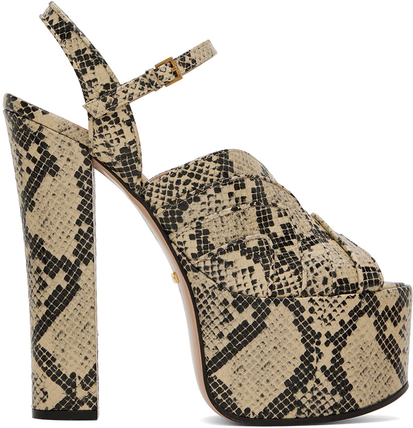 Gucci Beige & Brown Python Platform Heeled Sandals Gucci