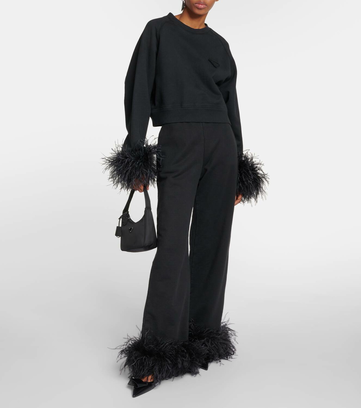 Prada Feather-trimmed cotton sweatpants Prada
