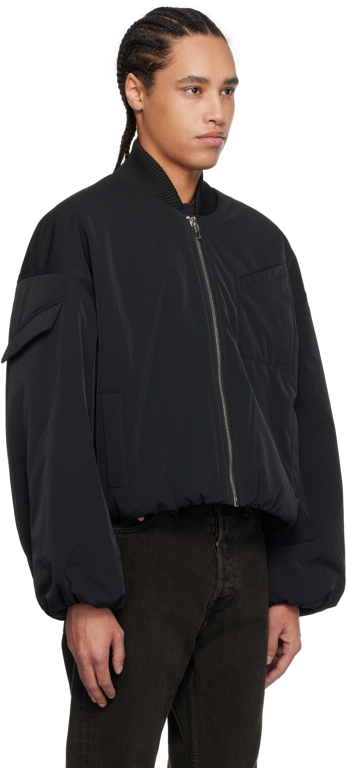 GANNI Black Twill Oversized Short Bomber Jacket GANNI