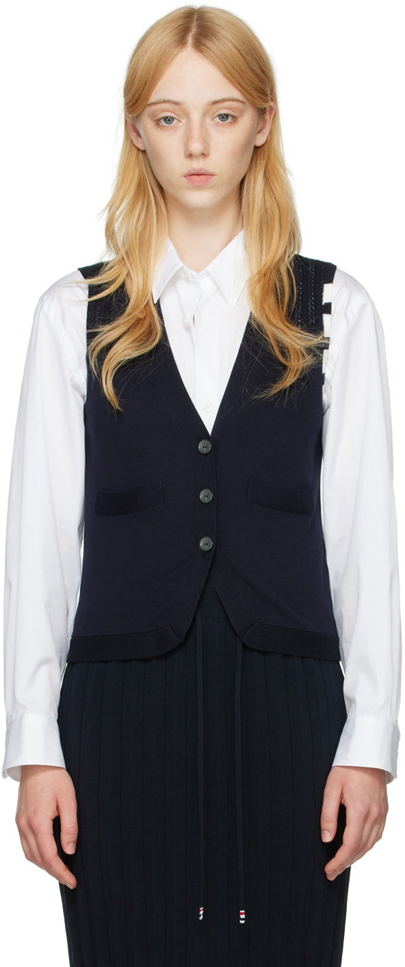 Thom Browne Navy 4-Bar Vest Thom Browne
