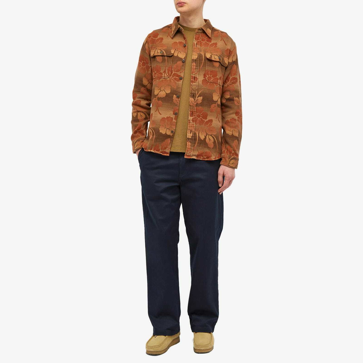 RRL Men's Matlock Floral Overshirt in Brown/Orange RRL