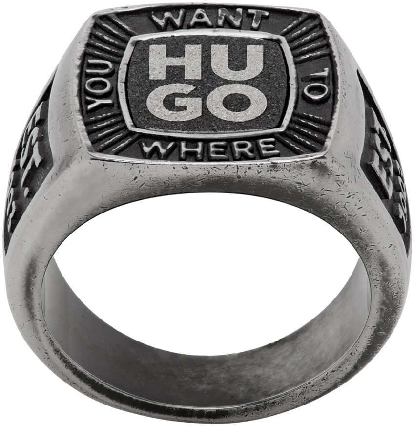 Hugo Silver Engraved Signet Ring Hugo Boss