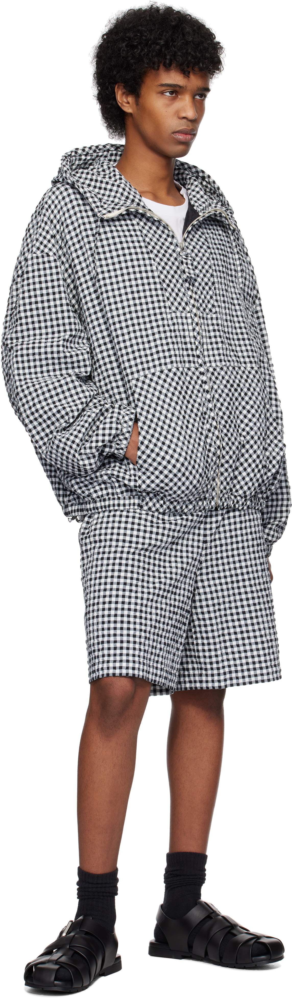 Marni Black & White Gingham Seersucker Hooded Jacket Marni