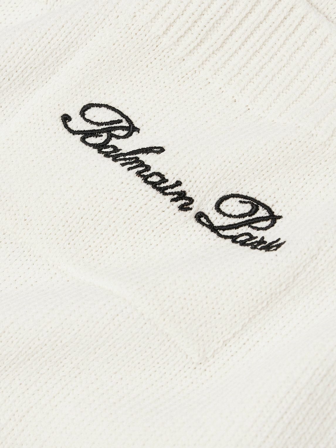 Balmain - Logo-Embroidered Striped Knitted Polo Shirt - Neutrals Balmain