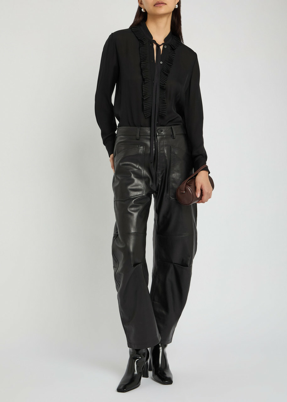 Nili Lotan Shon Barrel-leg Leather Trousers Black Nili Lotan