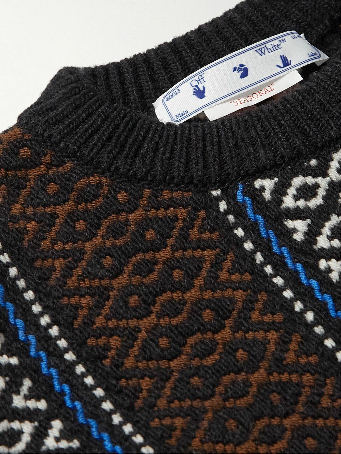 Off-White - Appliquéd Wool-Blend Jacquard Sweater - Blue Off-White