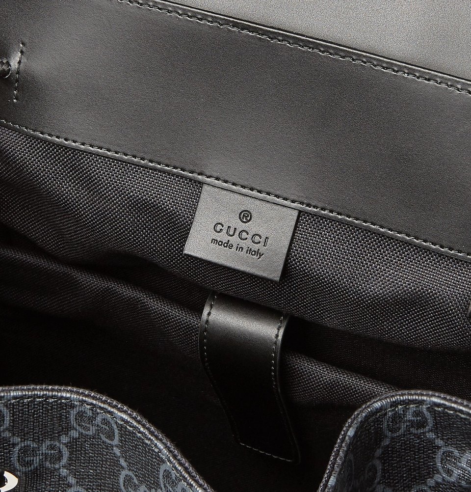 Gucci - Leather-Trimmed Monogrammed Coated-Canvas Backpack - Black Gucci